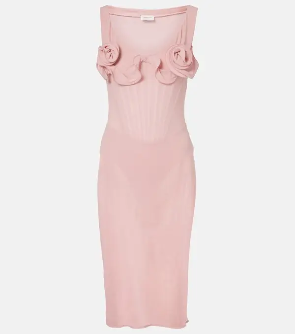 Magda Butrym Floral-appliqué Silk-blend Bustier Dress - Pink