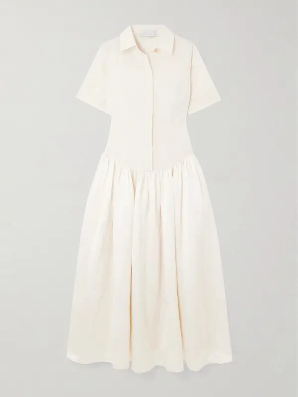 Unknown Mena Pleated Poplin And Dupioni Midi Dress