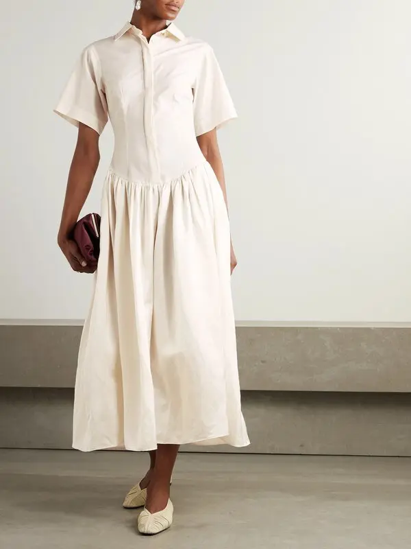 Unknown Mena Pleated Poplin And Dupioni Midi Dress