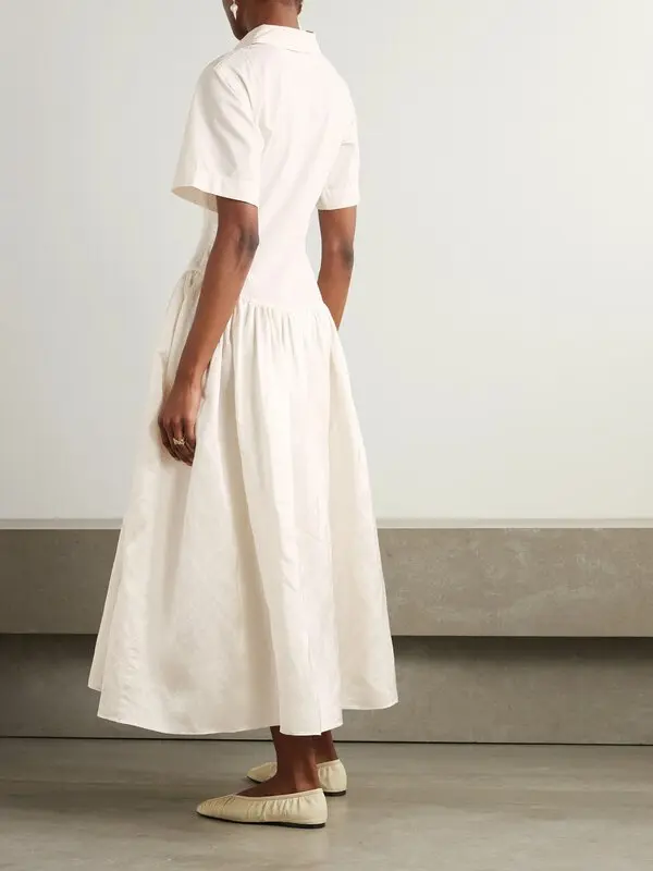 Unknown Mena Pleated Poplin And Dupioni Midi Dress