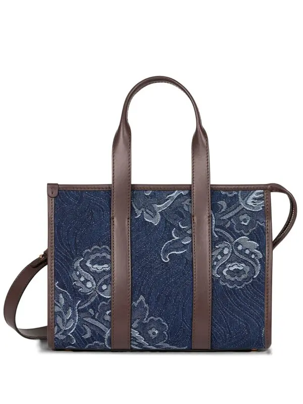 Etro Floral-jacquard Denim Tote - Blue
