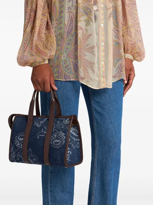 Etro Floral-jacquard Denim Tote - Blue