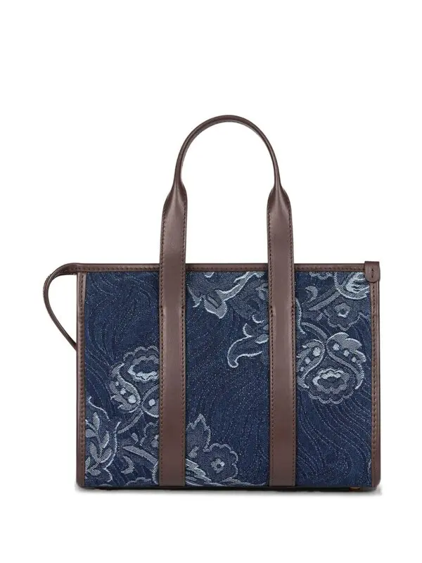 Etro Floral-jacquard Denim Tote - Blue