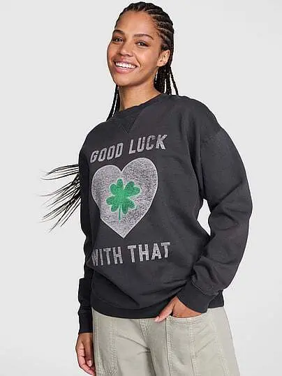 Pink Campus Fleece™ Oversized Crew Sweatshirt - Black