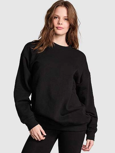 Pink Campus Fleece™ Crew Sweatshirt With Graphic Detail - Black