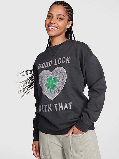 Pink Campus Fleece™ Crew Sweatshirt With Graphic Detail - Black