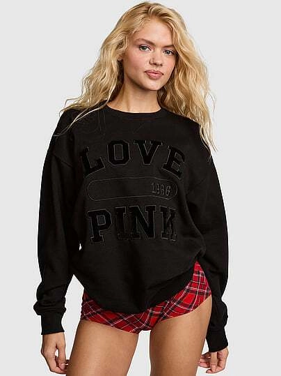 Pink Campus Fleece™ Crew Sweatshirt With Graphic Detail - Black