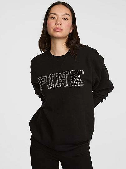 Pink Campus Fleece™ Crew Sweatshirt With Graphic Detail - Black
