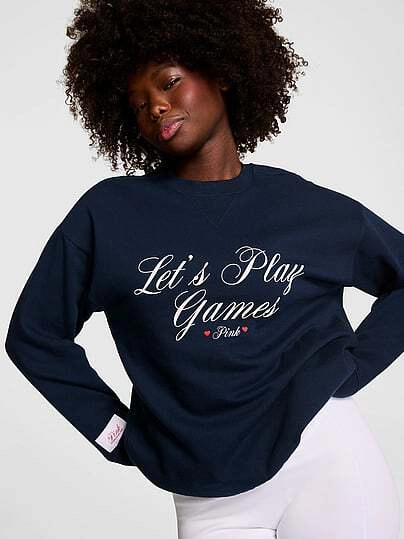 Pink Campus Fleece Oversized Crew Sweatshirt - Blue