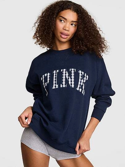Pink Campus Fleece™ Crew Sweatshirt With Graphic Detail - Blue