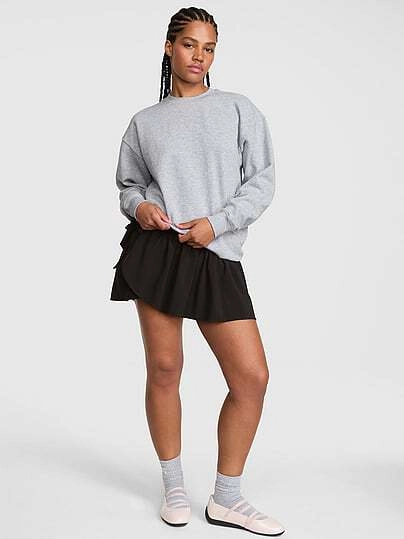 Pink Campus Fleece Oversized Crew Sweatshirt - Grey