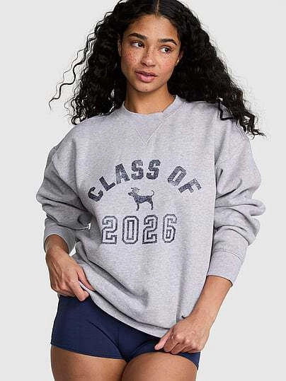Pink Campus Fleece™ Crew Sweatshirt With Graphic Detail - Grey