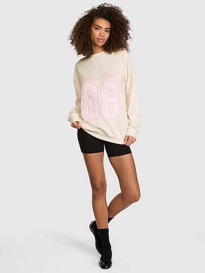 Pink Campus Fleece™ Crew Sweatshirt With Graphic Detail - Grey