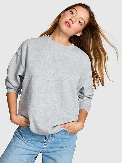 Pink Campus Fleece™ Crew Sweatshirt With Graphic Detail - Grey