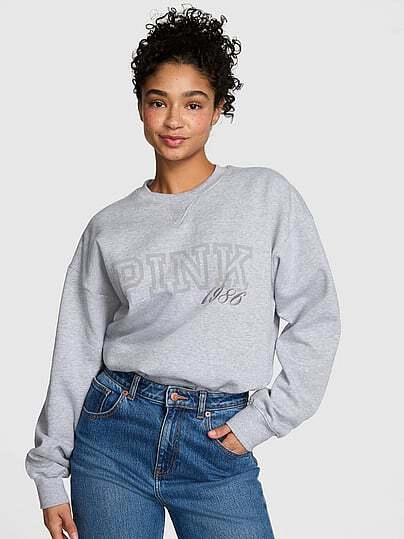 Pink Campus Fleece™ Crew Sweatshirt With Graphic Detail - Grey