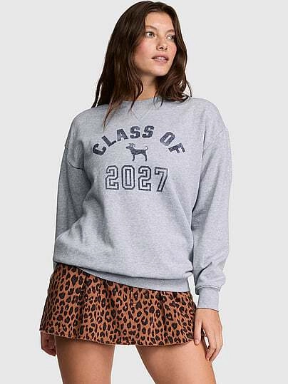 Pink Campus Fleece™ Crew Sweatshirt With Graphic Detail - Grey