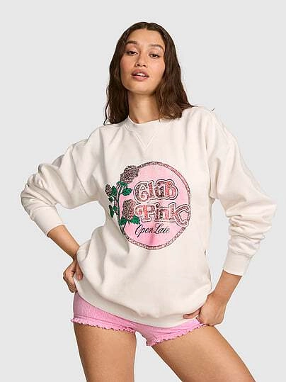 Pink Campus Fleece™ Crew Sweatshirt With Graphic Detail - Grey