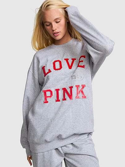 Pink Campus Fleece™ Crew Sweatshirt With Graphic Detail - Grey