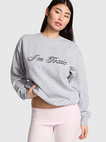 Pink Campus Fleece™ Crew Sweatshirt With Graphic Detail - Grey