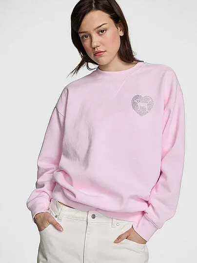 Pink Campus Fleece Oversized Crew Sweatshirt - Pink