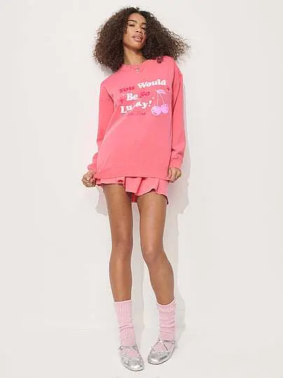 Pink Campus Fleece™ Oversized Crew Sweatshirt - Pink