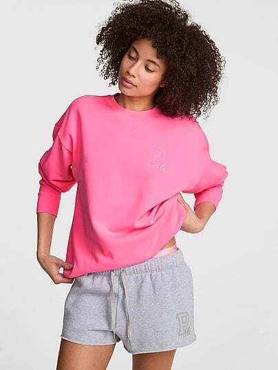 Pink Campus Fleece™ Crew Sweatshirt With Graphic Detail - Pink