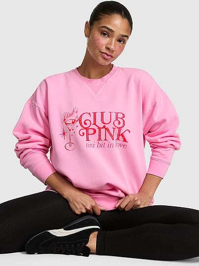 Pink Campus Fleece™ Crew Sweatshirt With Graphic Detail - Pink