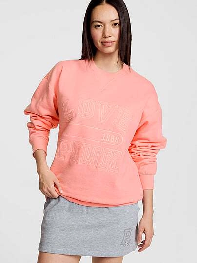 Pink Campus Fleece™ Crew Sweatshirt With Graphic Detail - Pink