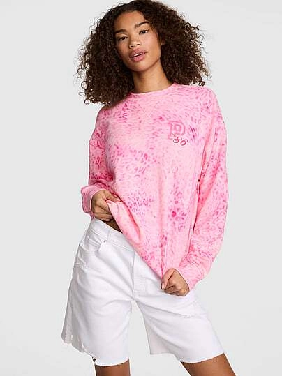 Pink Campus Fleece™ Crew Sweatshirt With Graphic Detail - Print