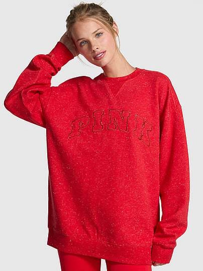 Pink Campus Fleece™ Oversized Crew Sweatshirt - Red