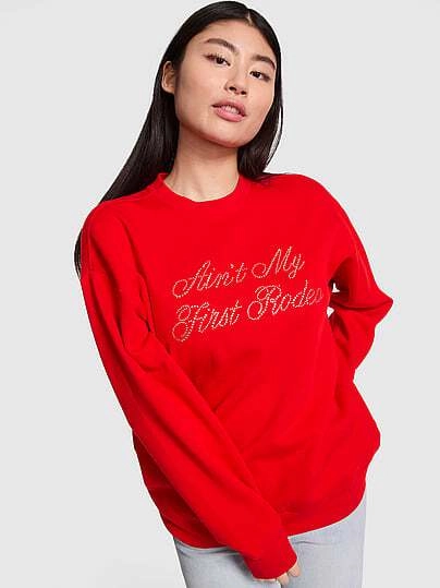 Pink Campus Fleece Oversized Crew Sweatshirt - Red