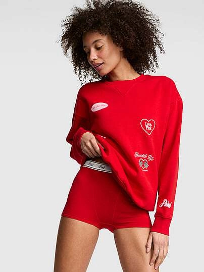 Pink Campus Fleece™ Oversized Crew Sweatshirt - Red