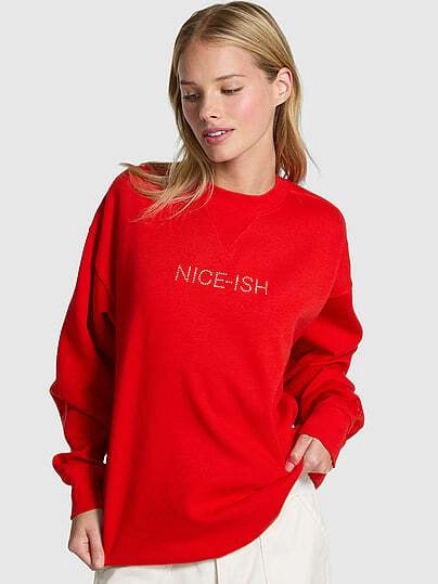 Pink Campus Fleece™ Crew Sweatshirt With Graphic Detail - Red
