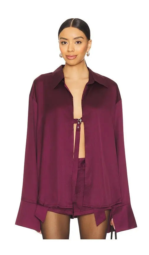BY.DYLN Satin Open Style Shirt With Buckle Closure - Blackberry