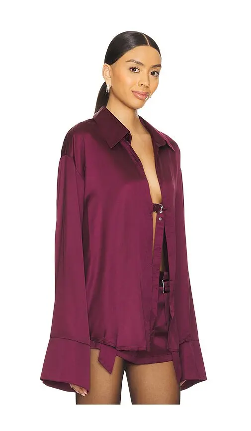 BY.DYLN Satin Open Style Shirt With Buckle Closure - Blackberry