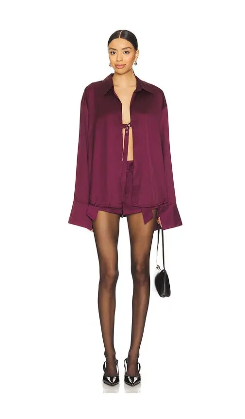 BY.DYLN Satin Open Style Shirt With Buckle Closure - Blackberry