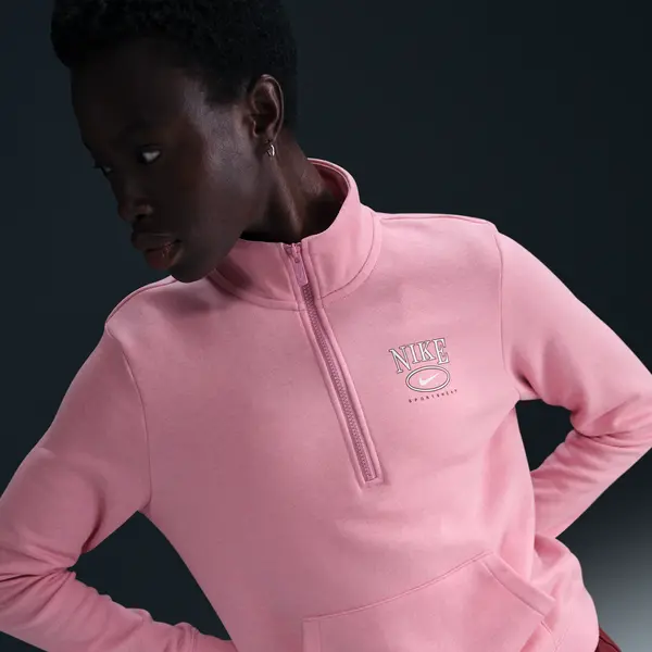 Zip Up Pink Nike Womens Hoodie Zipper Nike Hoodie Thumb Holes Half