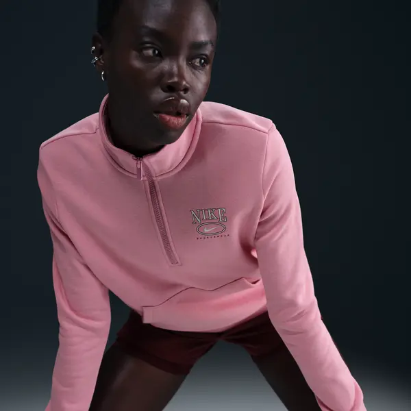 Nike Sportswear Club Fleece Mock-Neck 1/2-Zip Graphic Top - Pink