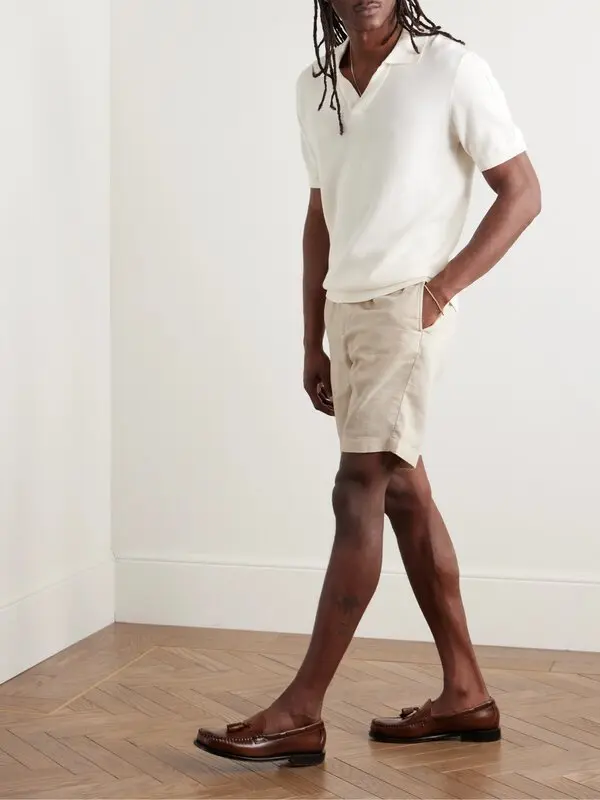Frescobol Carioca Felipe Straight-leg Linen And Cotton-blend Drawstring Shorts - Neutrals