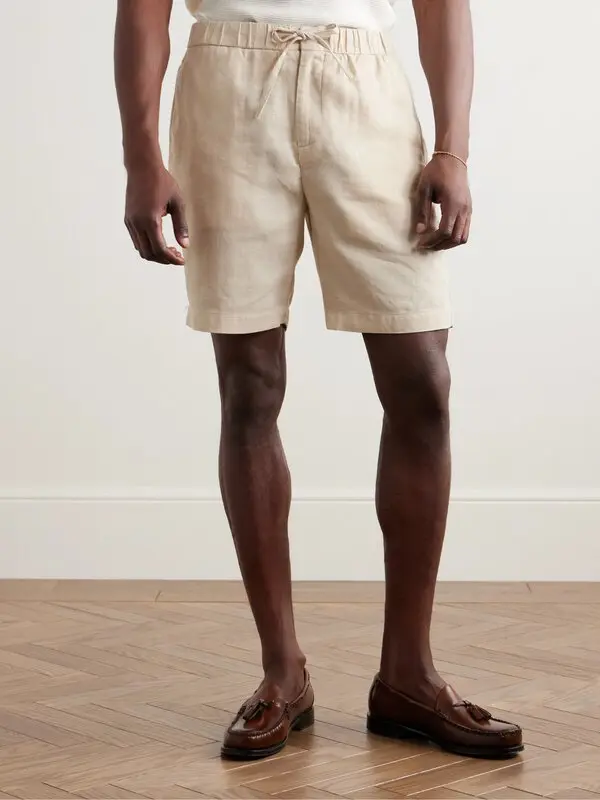 Frescobol Carioca Felipe Straight-leg Linen And Cotton-blend Drawstring Shorts - Neutrals