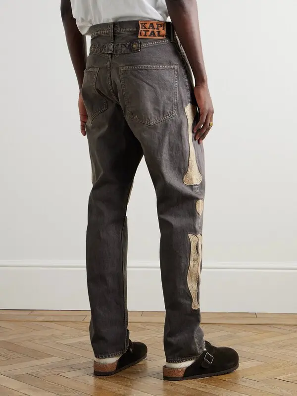 Kapital Slim-Fit Crochet-Trimmed Jeans - Blue | Editorialist