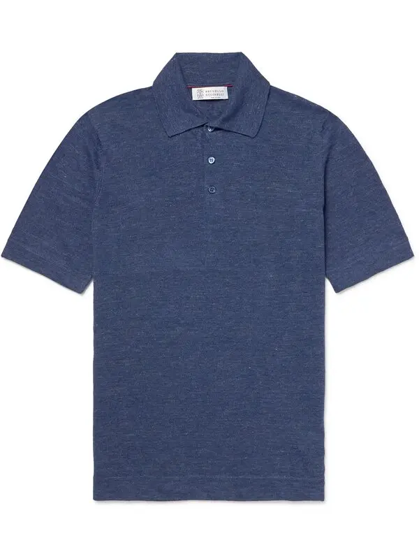 Brunello Cucinelli Mélange Linen And Cotton-blend Polo Shirt - Blue