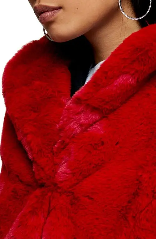 Topshop Faux Fur Crop Jacket With Notched Lapels