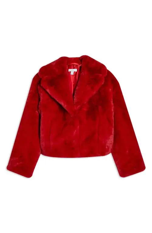 Topshop Faux Fur Crop Jacket With Notched Lapels