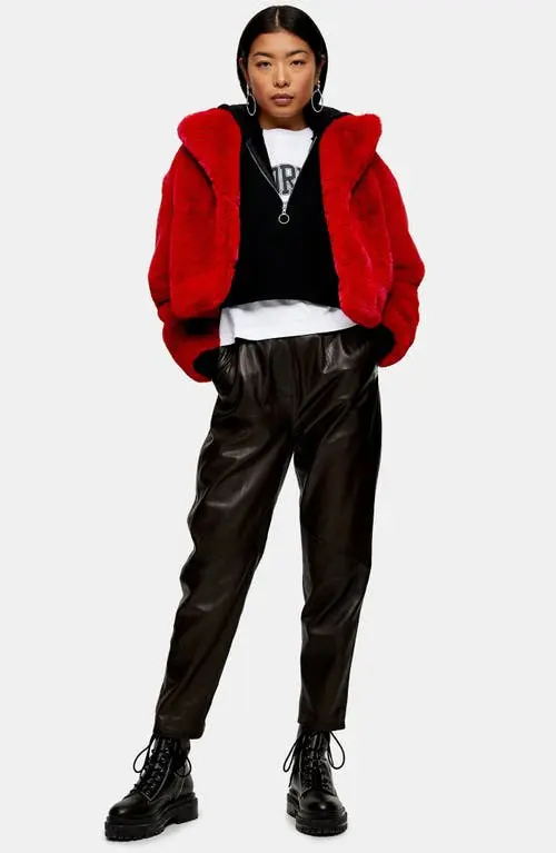 Topshop Faux Fur Crop Jacket With Notched Lapels