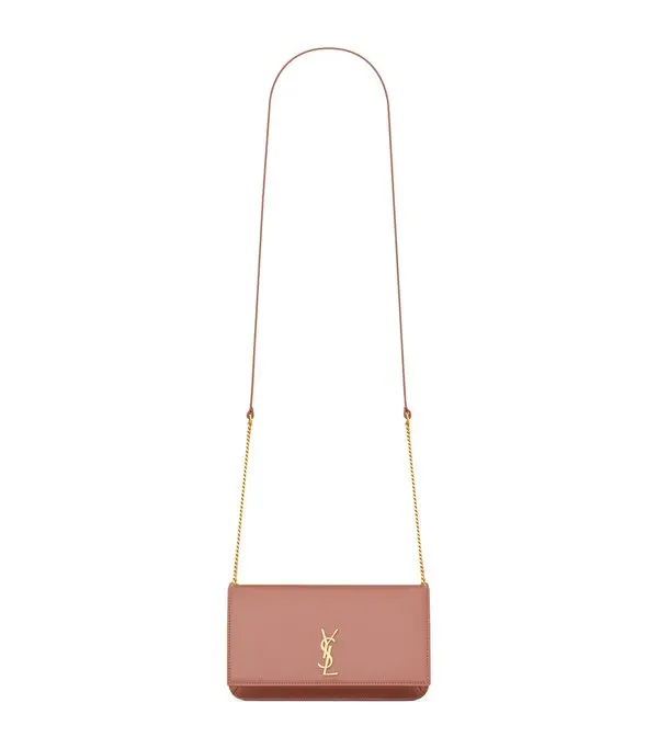Saint Laurent Leather Cassandre Phone Holder - Pink
