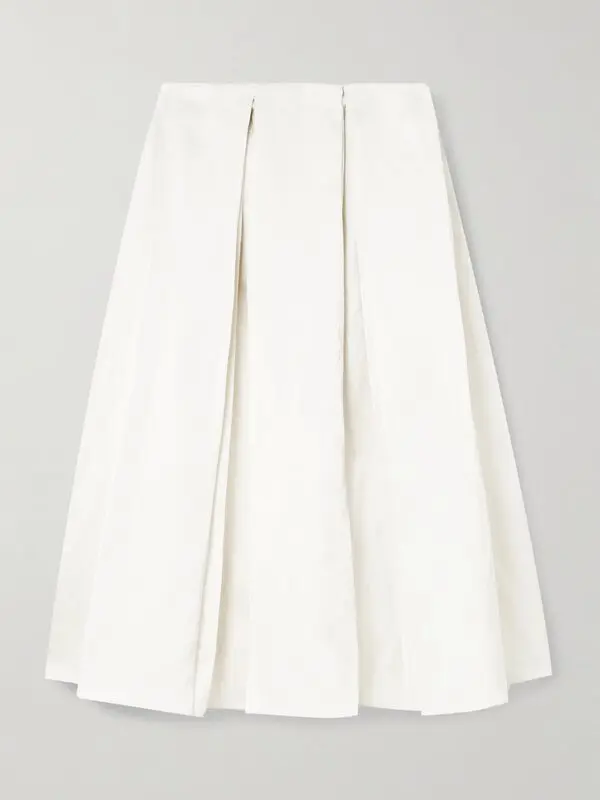ABADIA Elodie Pleated Midi Skirt - Off-white