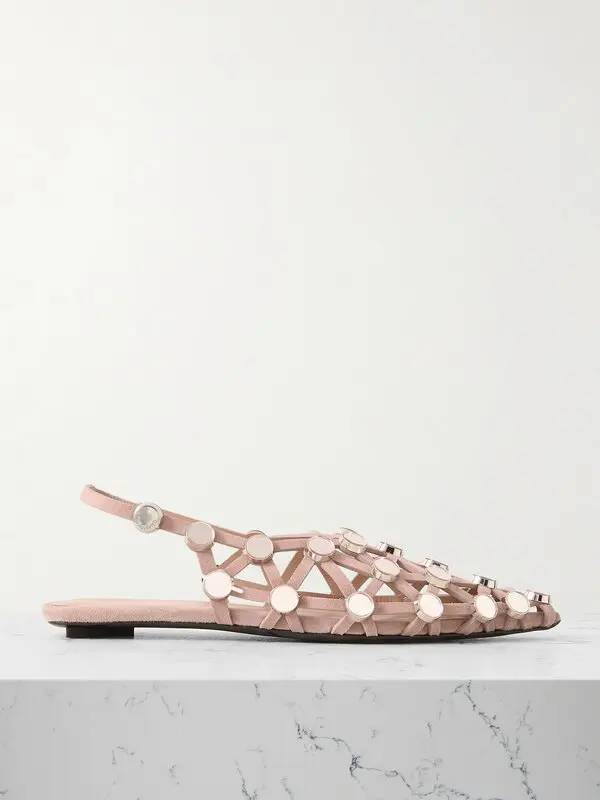 Attico Grid Studded Suede Flats - Neutrals