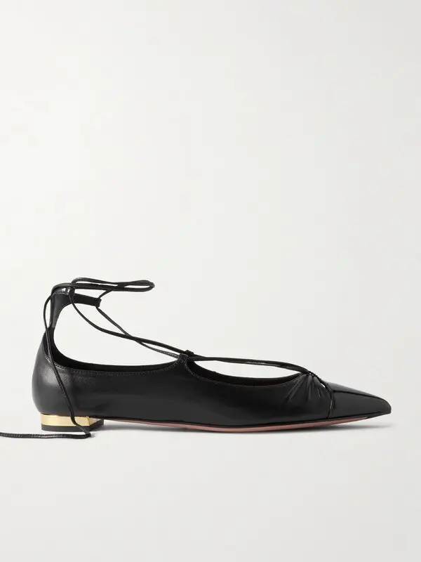 AQUAZZURA Gabi Glossed-leather Flats - Black