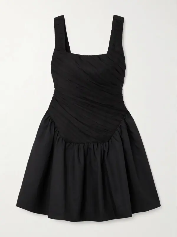 ABADIA Kaia Ruched Chiffon And Twill Mini Dress - Black